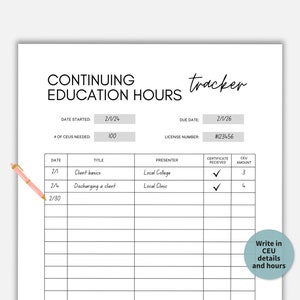 CEU Tracker Template Printable Pdf, Continuing Education Tracker ...
