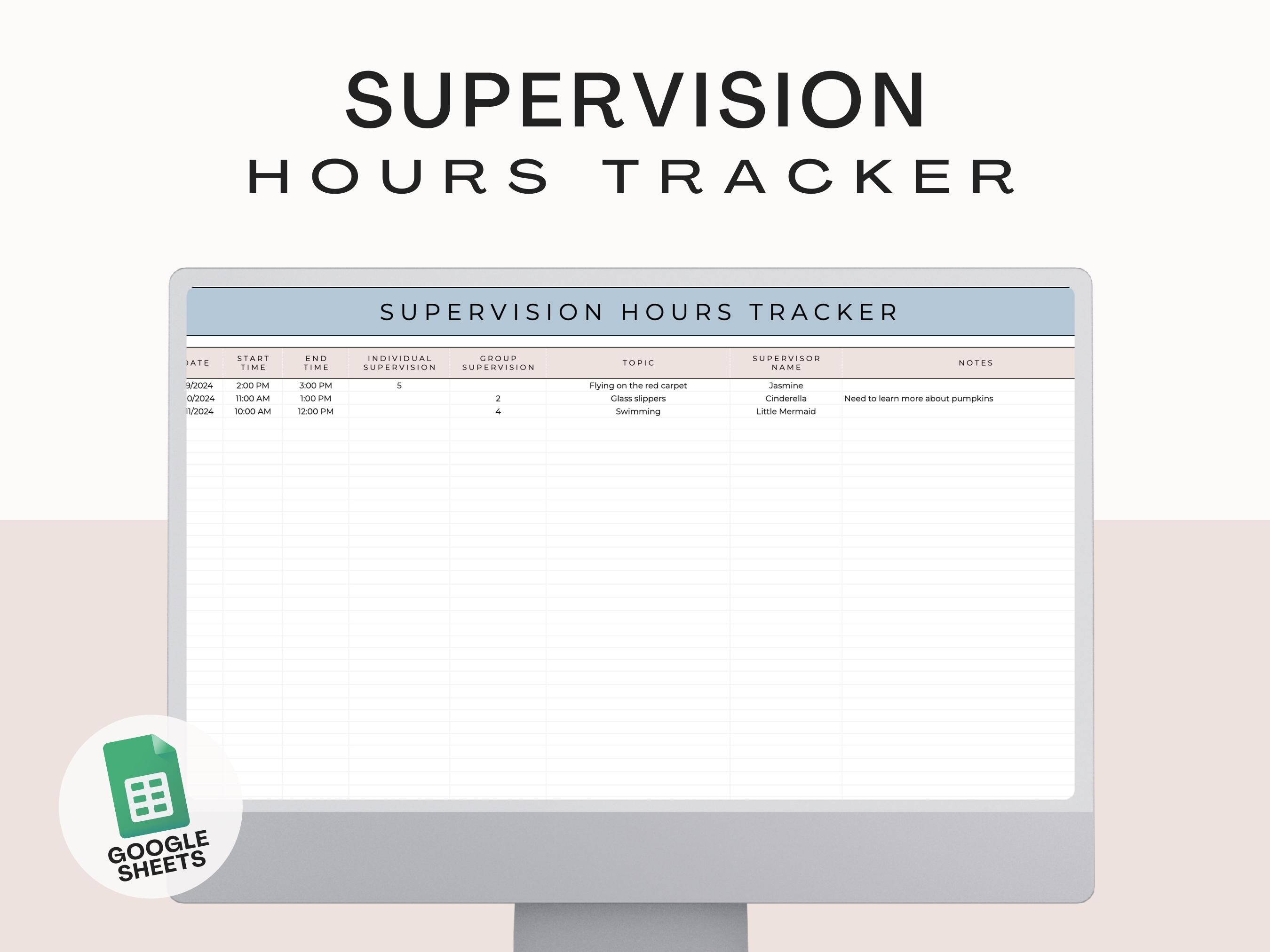 Supervision Hours Tracker, Supervision Hours Log, Clinical Supervision ...