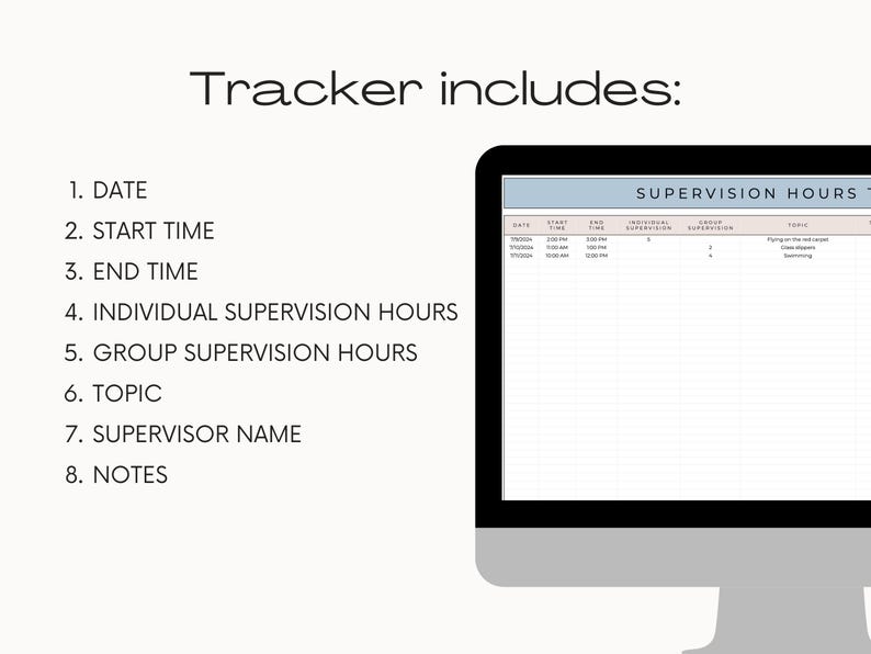 Supervision Hours Tracker, Supervision Hours Log, Clinical Supervision ...