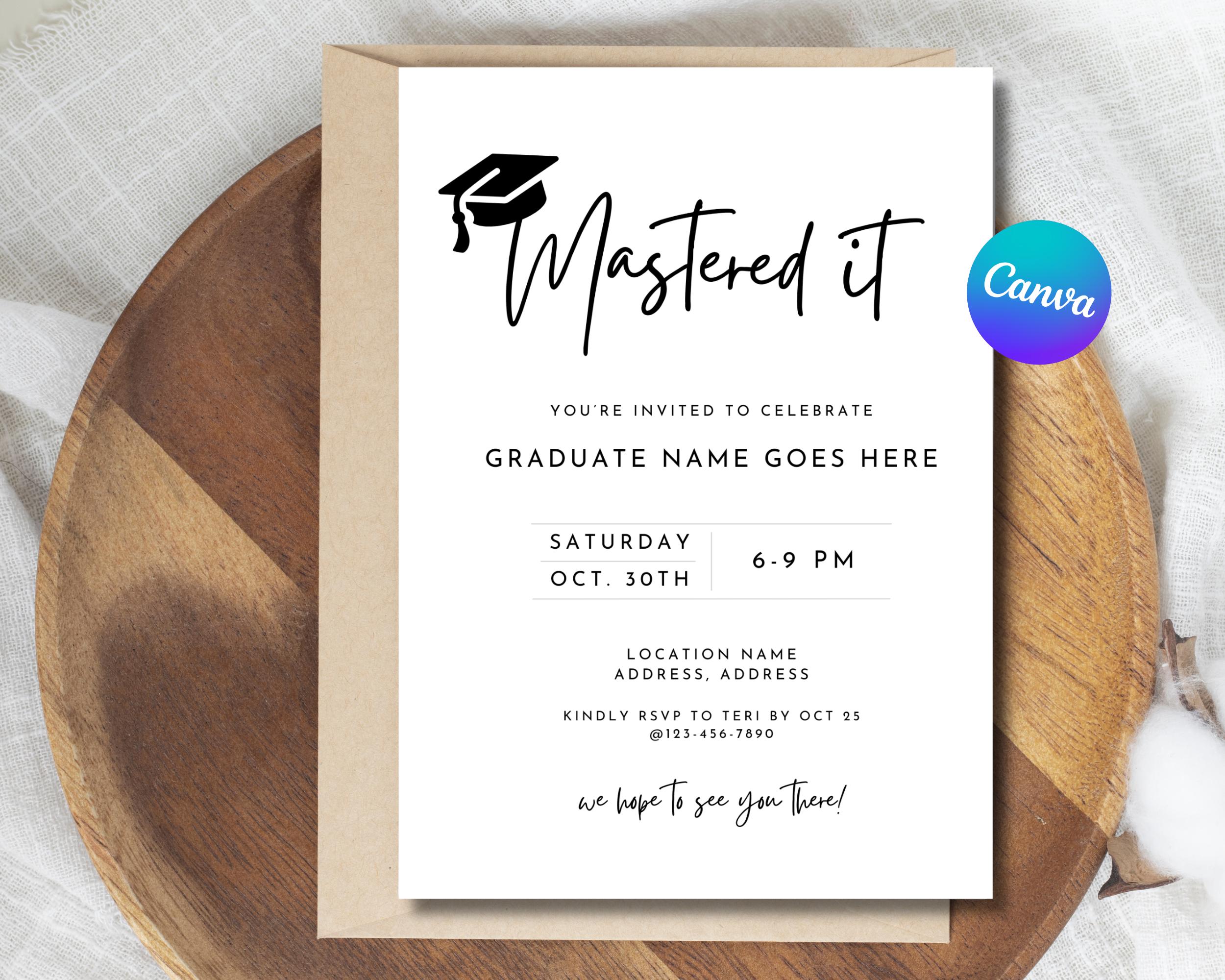 Masters Graduation Invitation, Masters Degree Invitation Digital ...