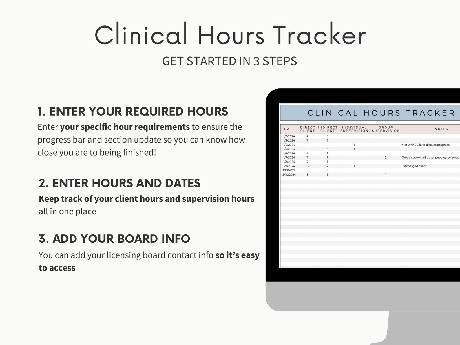 Clinical Hours Tracker Template Google Sheets, Clinical Hours Log ...