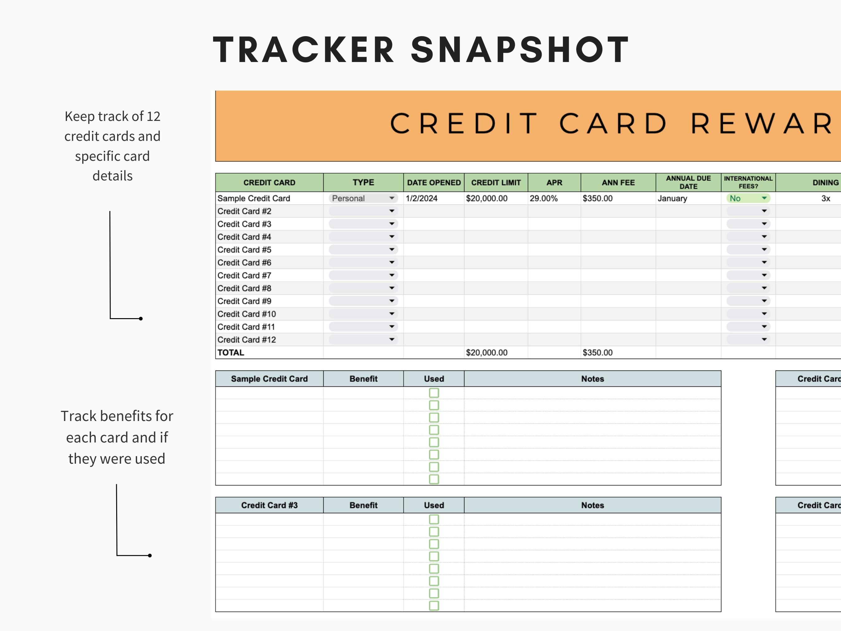 Credit Card Rewards Tracker, Credit Card Tracker Google Sheet, Card ...