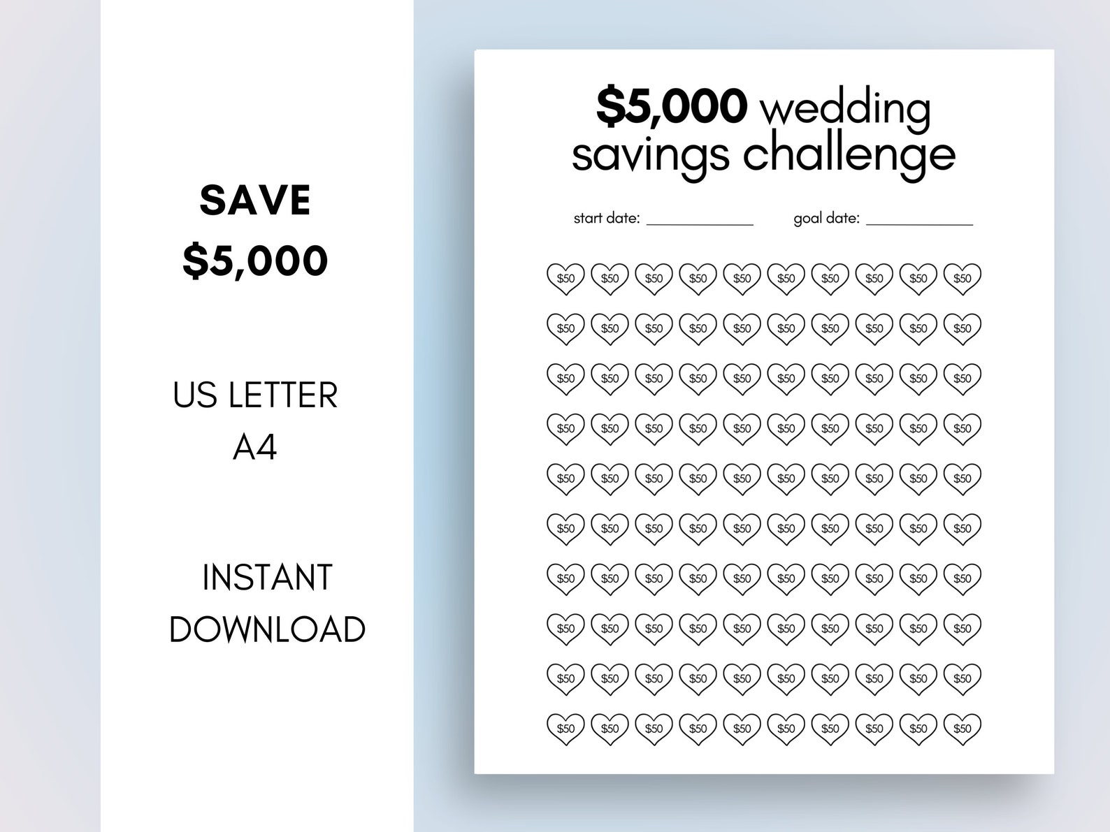 Wedding Savings Challenge Printable, Wedding Savings Tracker, 5k ...