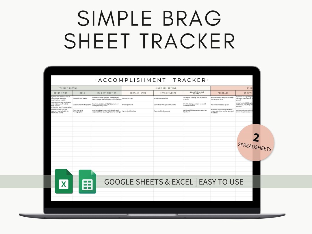 Accomplishment Tracker Google Sheet, Brag Book, Brag Sheet, Feedback ...