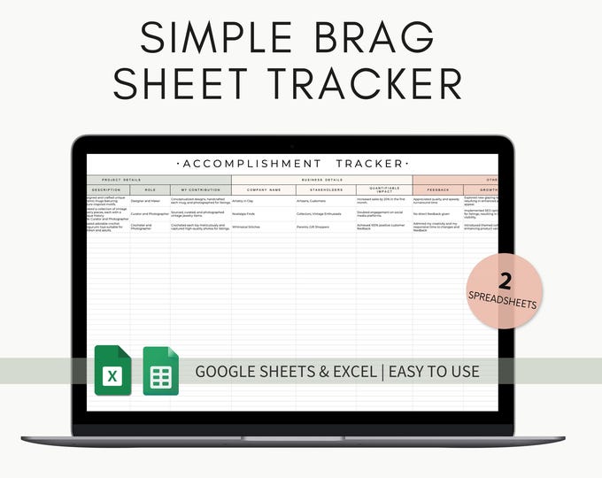 Brag Sheet Spreadsheet Accomplishment Tracker Google Sheets Career ...