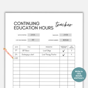 Clinical Hours Tracker Template, Clinical Hours Log, Continuing ...