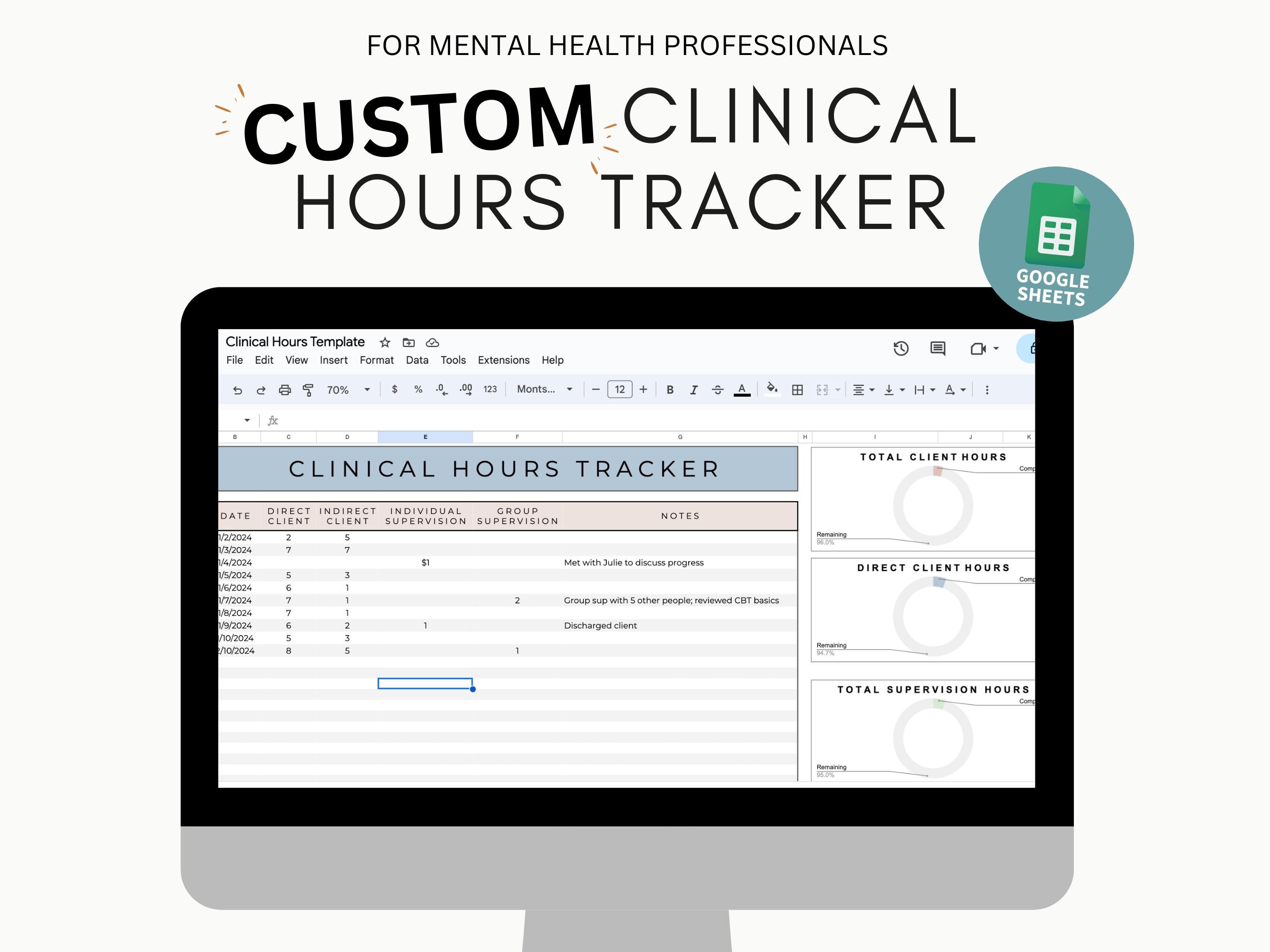 Custom Clinical Hours Tracker Template Google Sheets, Clinical Hours ...