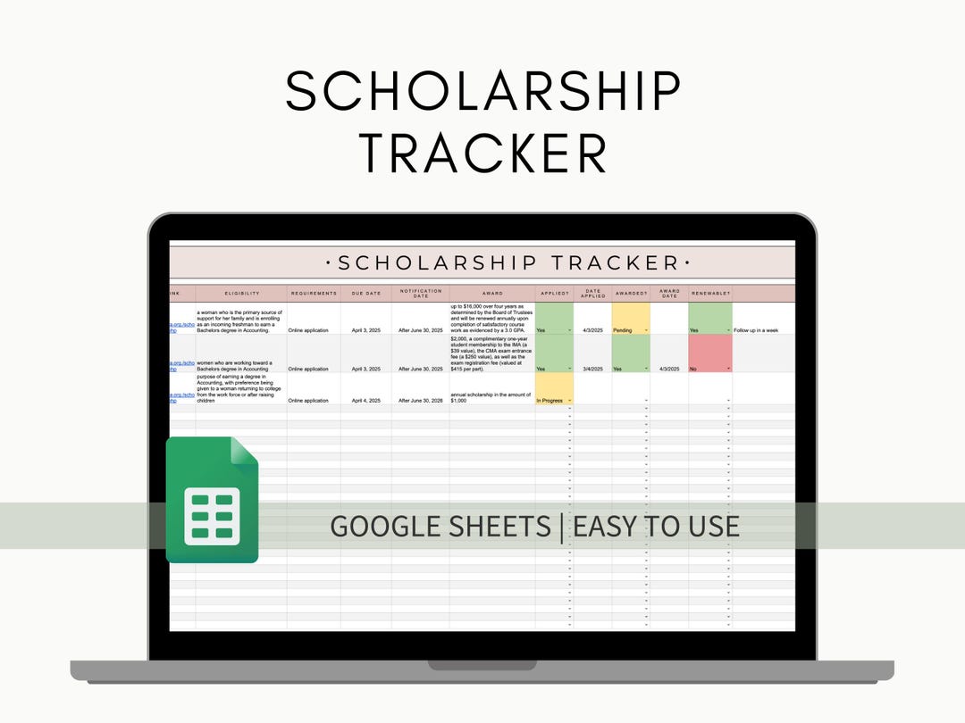 Scholarship Tracker Google Sheets: College Application Organizer ...