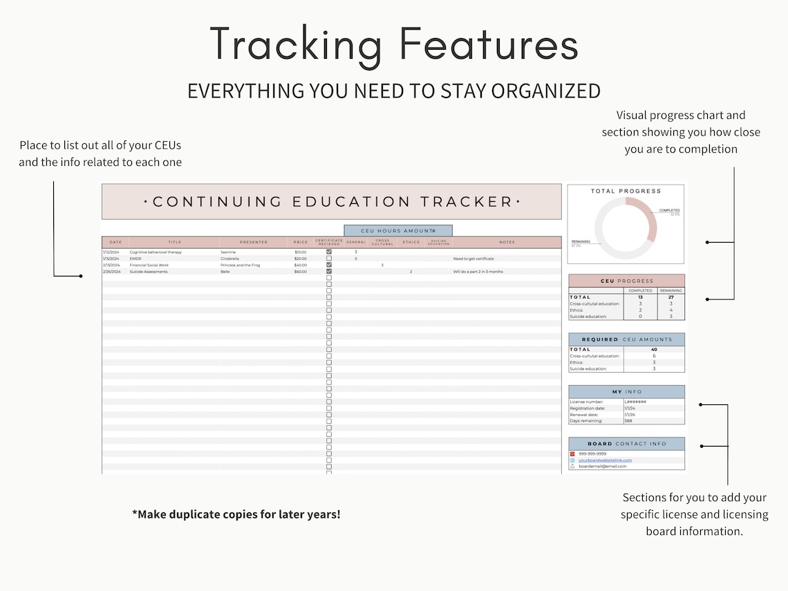 CEU Tracker Template Google Sheets, Continuing Education Tracker ...