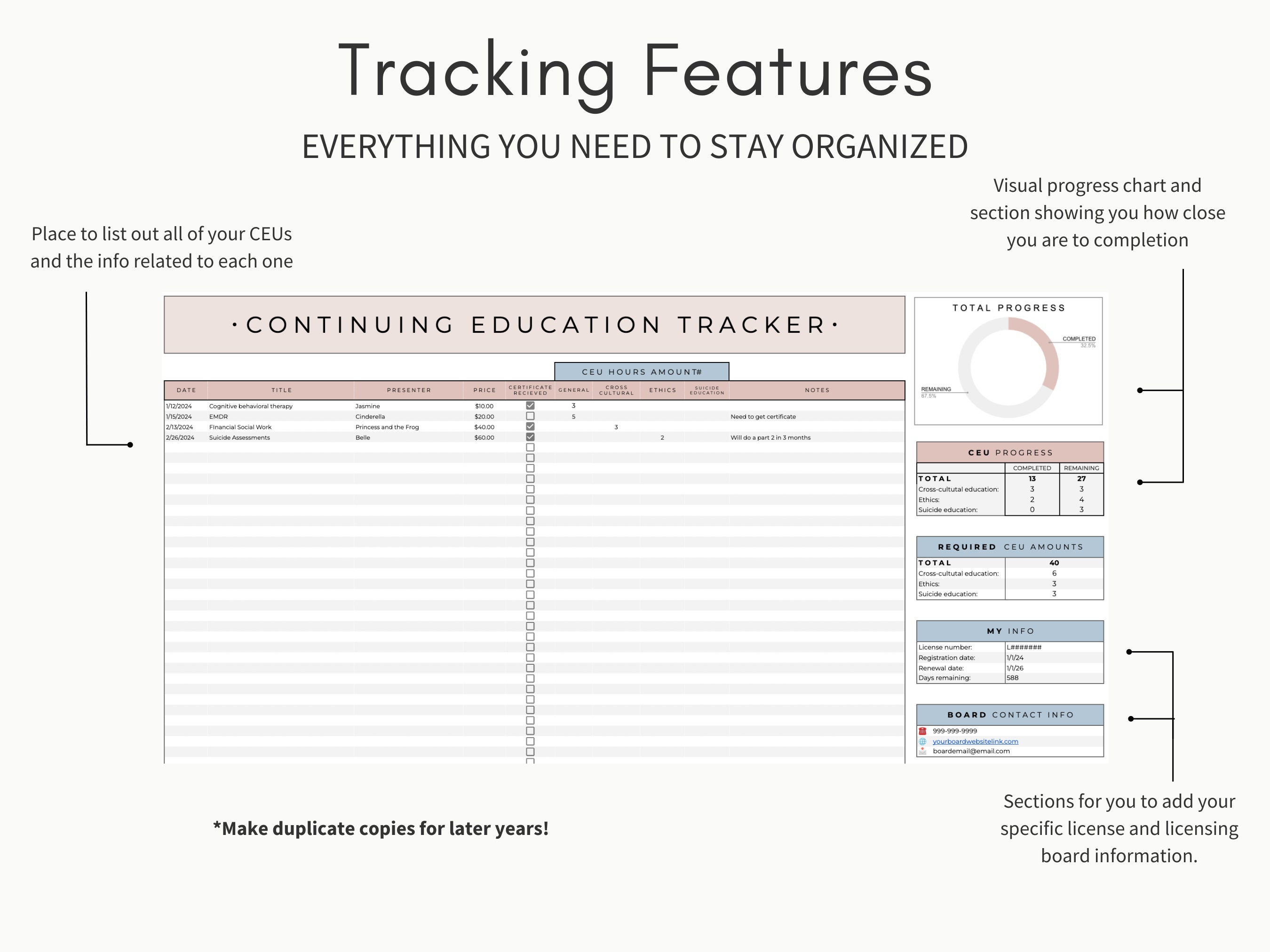 CEU Tracker Template Google Sheets, Continuing Education Tracker ...