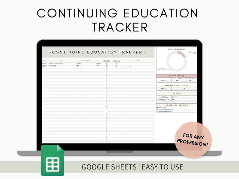 CEU Tracker Template Google Sheets, Continuing Education Tracker ...