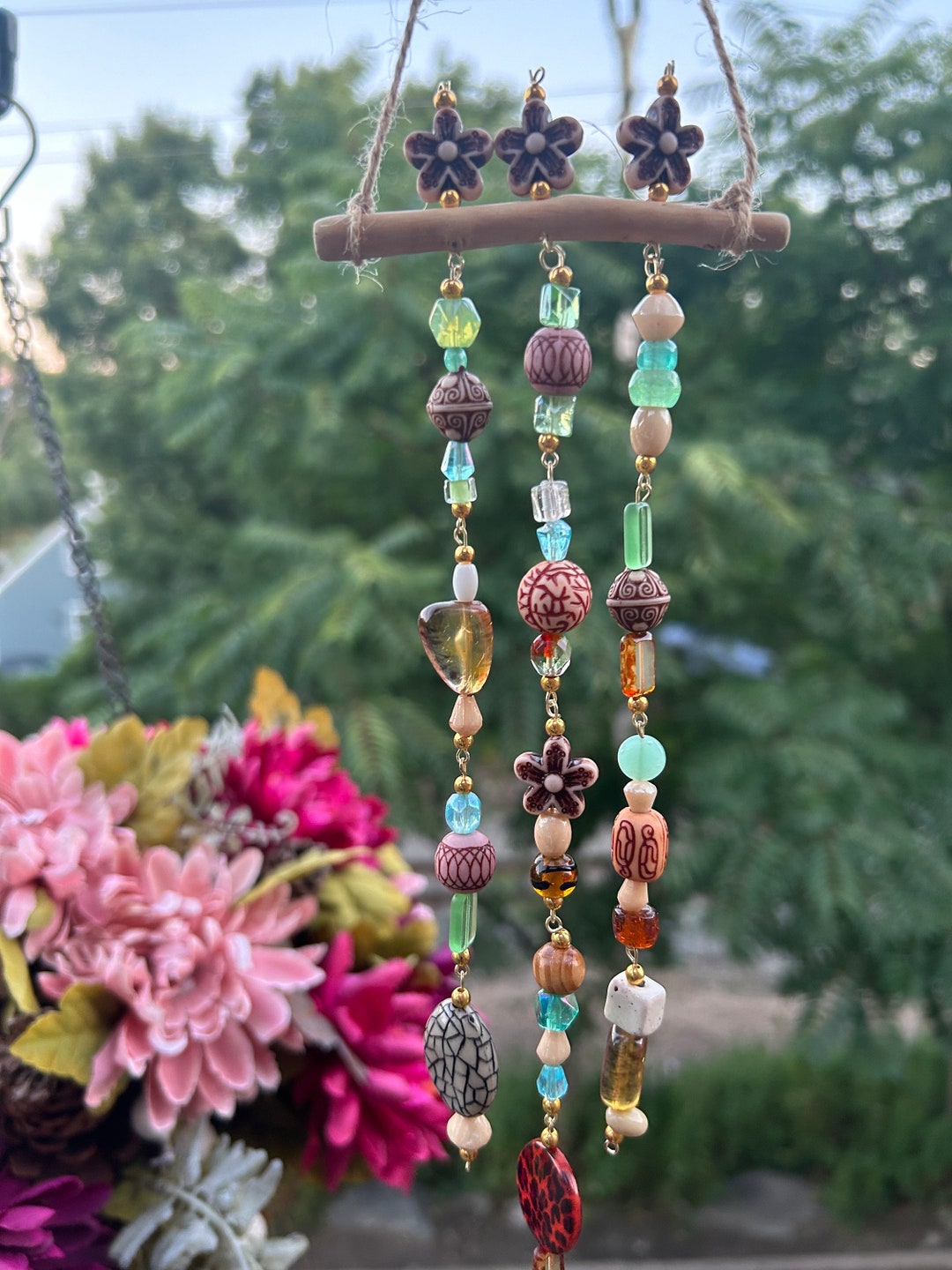 Boho Driftwood Suncatcher, Sparkling Glass Beaded Window Decor, Gift - Etsy
