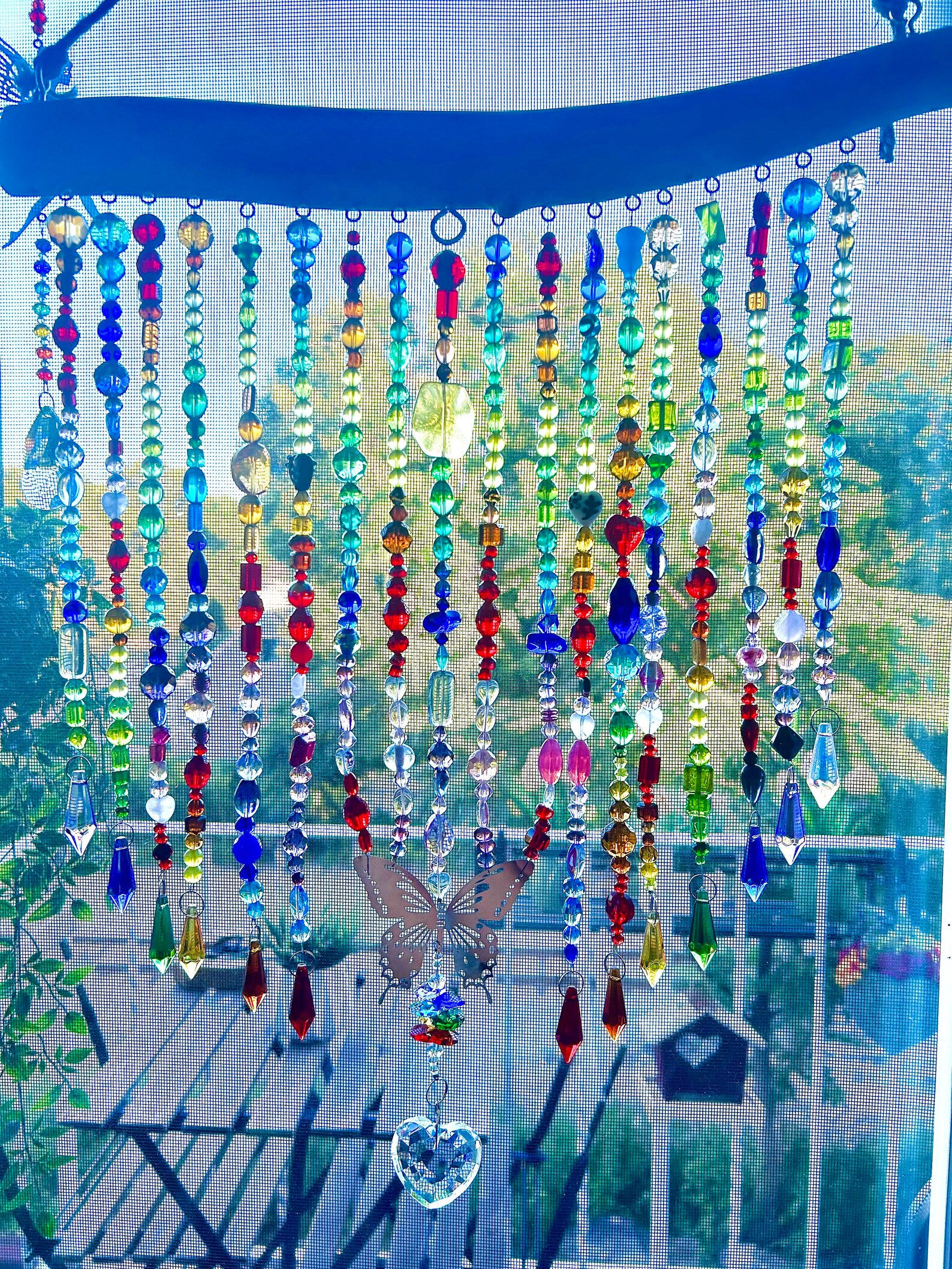 Large Boho Multi Colored Driftwood Suncatcher / Bead Curtian, Sparkling ...