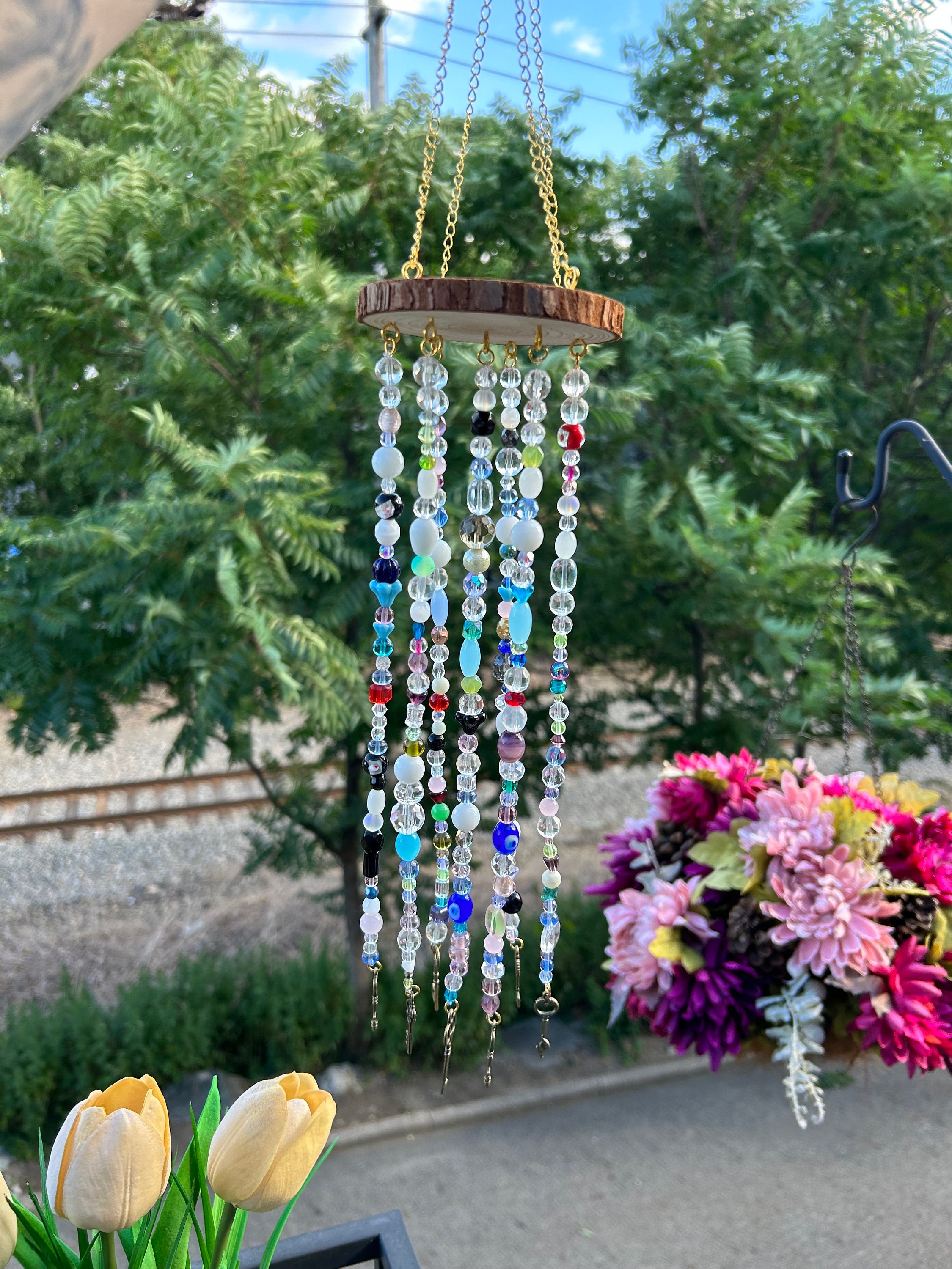 Boho Wind Chime, Sparkling Glass Beaded Window Decor, Gift - Etsy