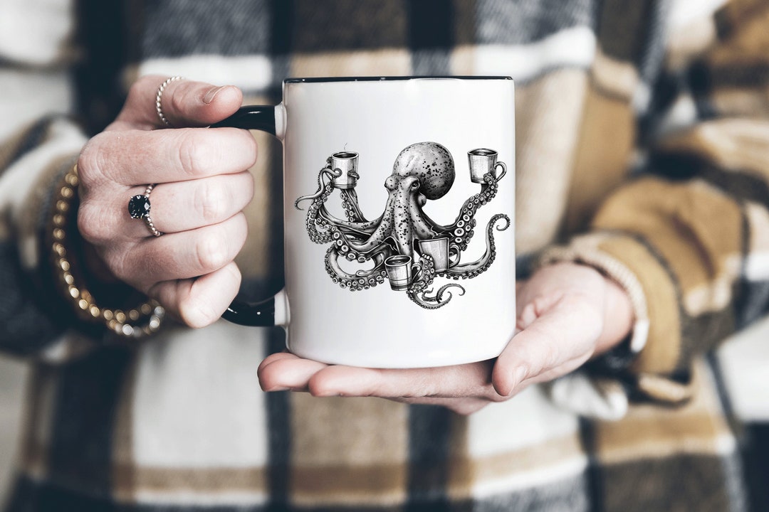 Octopus Mug, Octopus Coffee Cup, Octopus Drinking Coffee, Nautical ...