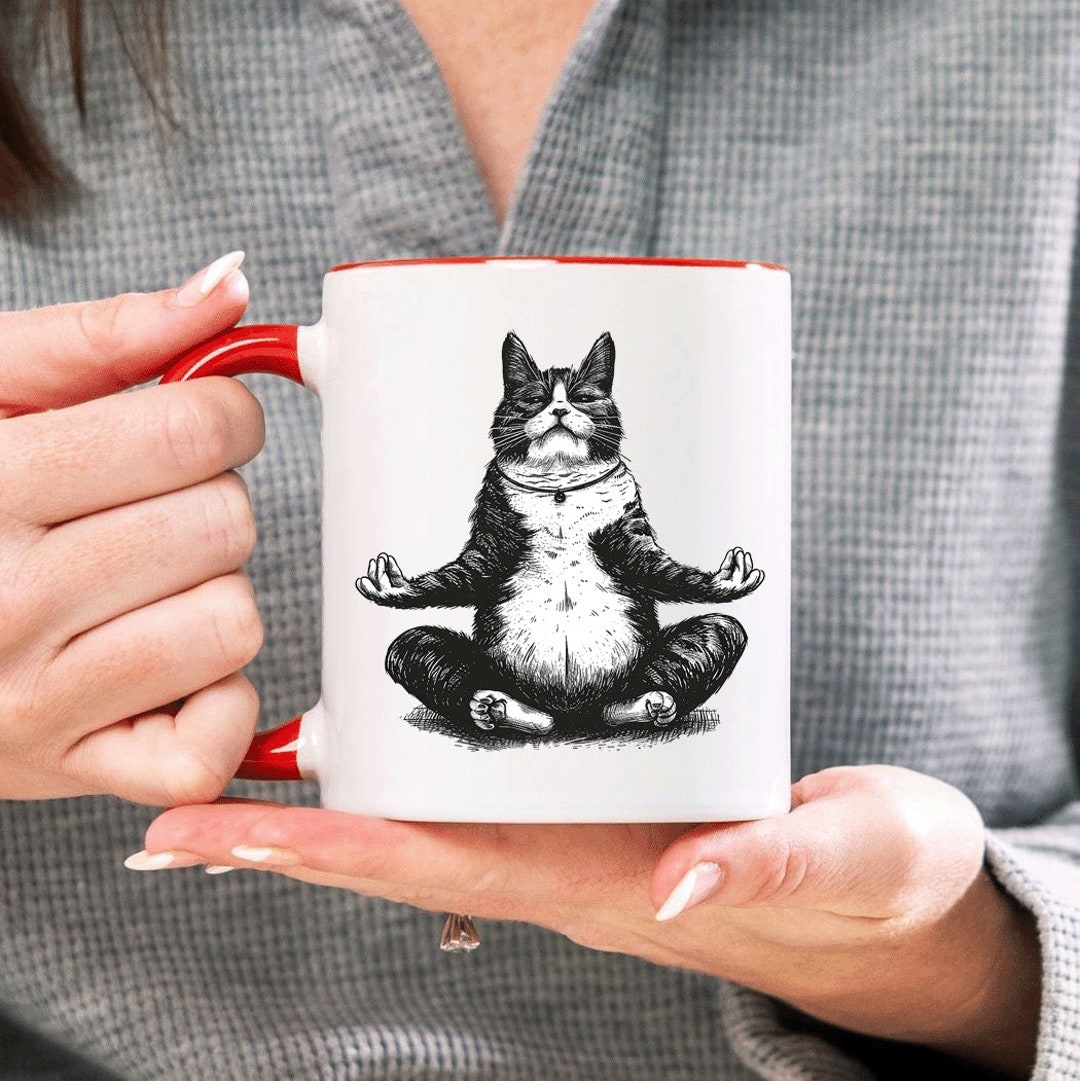Yoga Cat Mug, Funny Cat Cup, Zen Cat, Illustrated Cat Mug, Namaste Cat ...