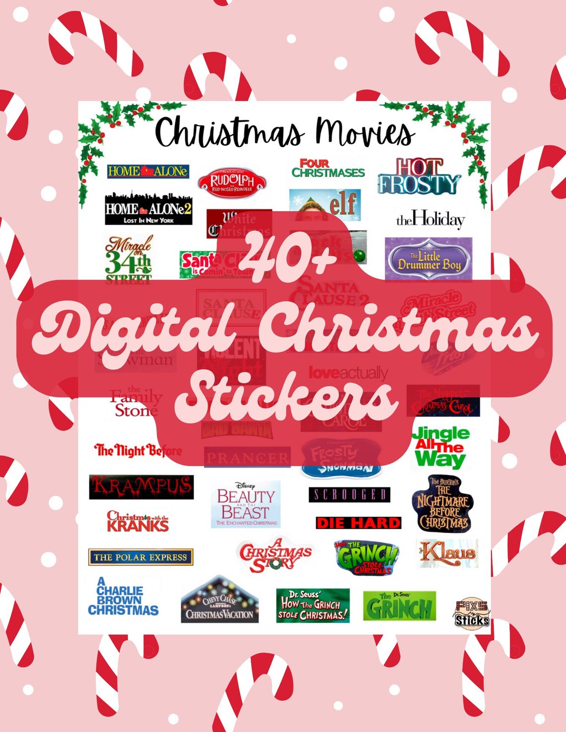 40 Christmas Movie Title Digital Stickers Bundle PNG and Goodnotes File ...