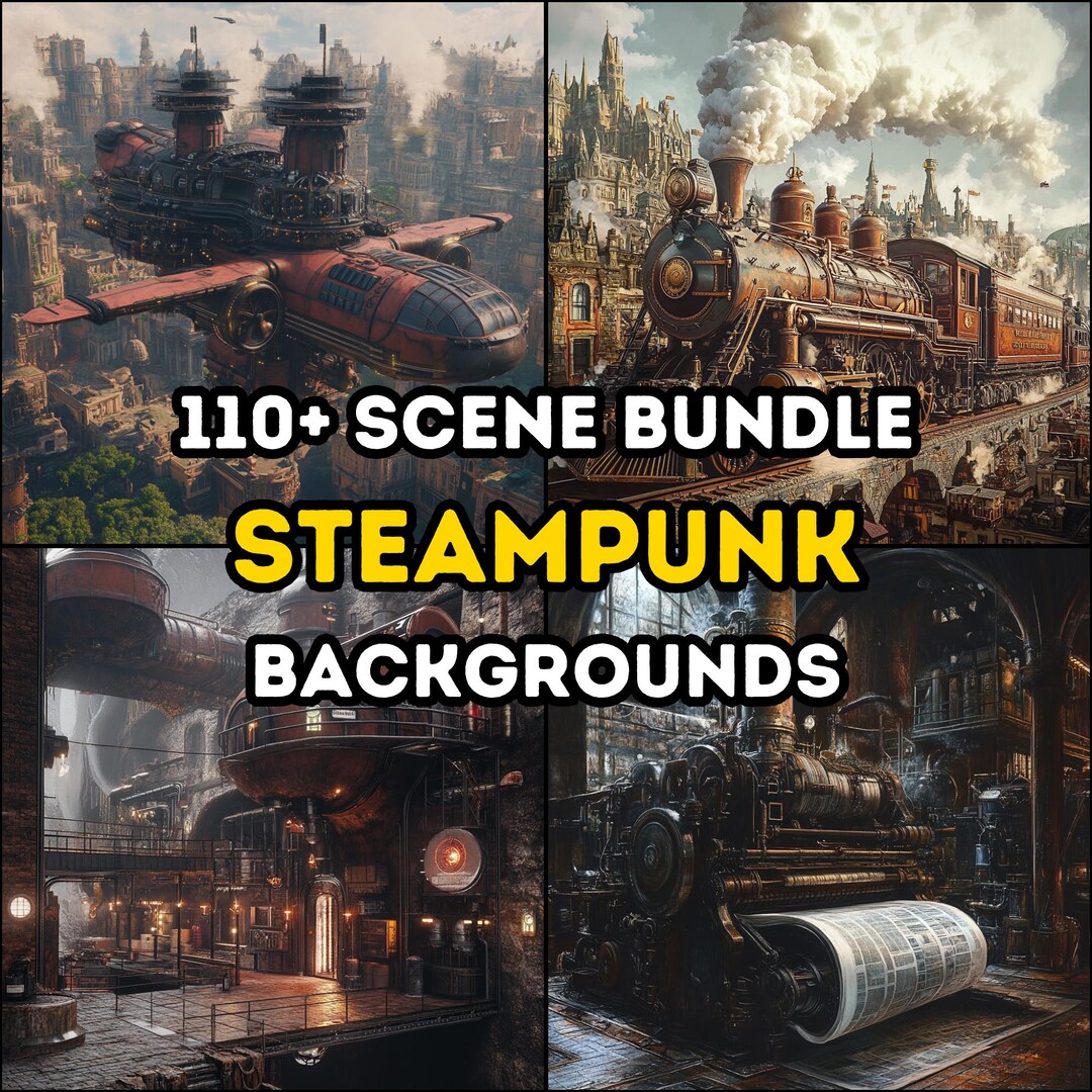 110+ Steampunk Backgrounds & Scenes Bundle, Digital Art, High Detail ...
