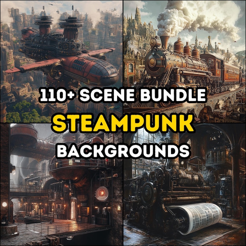 110+ Steampunk Backgrounds & Scenes Bundle, Digital Art, High Detail ...