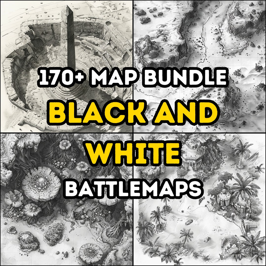 170+ Monochrome Black and White Sketch Style RPG Battlemaps Bundle ...