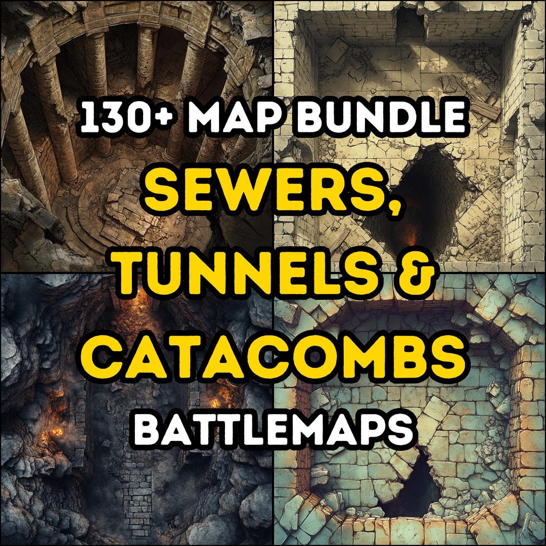 130+ Sewers, Tunnels & Catacombs Battle Maps Bundle, Dungeons and ...