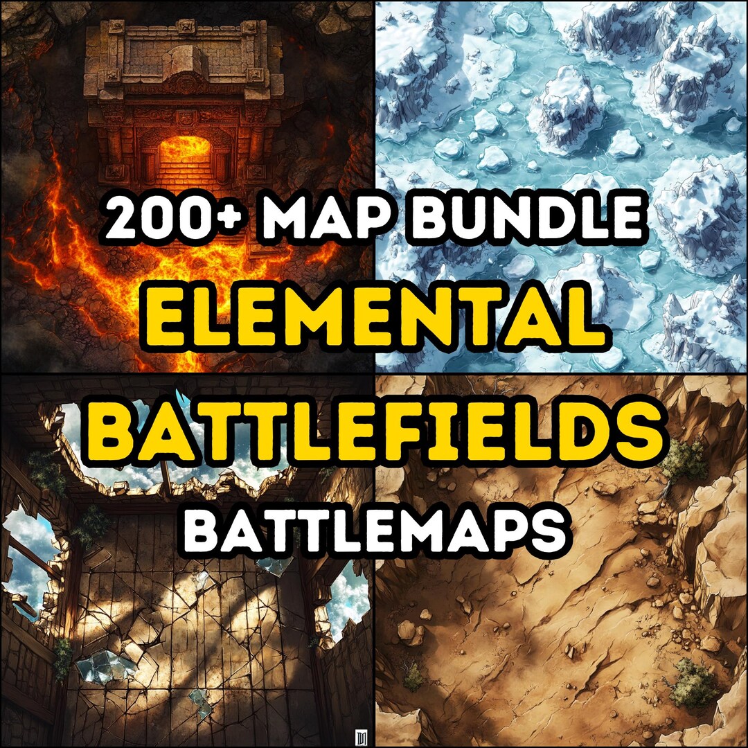 200+ Elemental Battlefields Map Bundle, Dungeons and Dragons, RPG, Iso, High Detail, Fire, Water ...