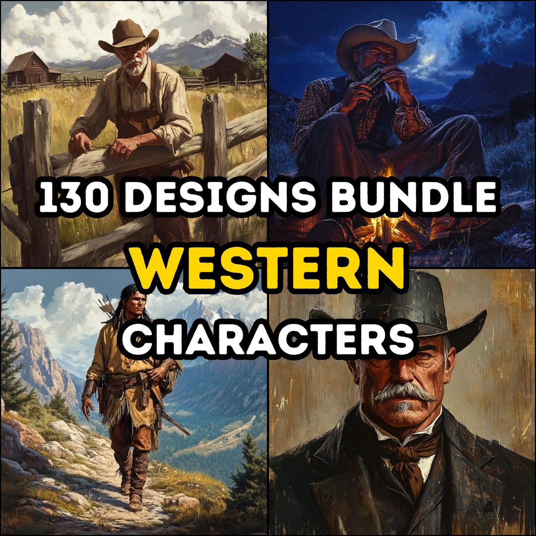 130+ Western Old American Character Design Bundle, Digital Art, Cowboys ...