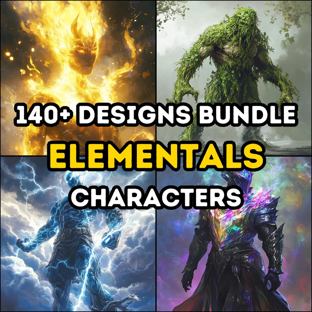 140+ Elemental Character Design Bundle Pack, Fire Water Earth Air ...