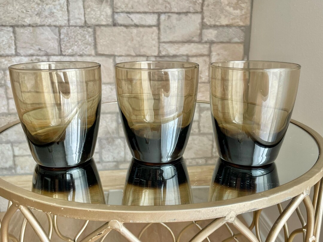 Libbey (3) Old Fashioned Cocktail Water Glasses 4” Tawny Smokey Brown ...