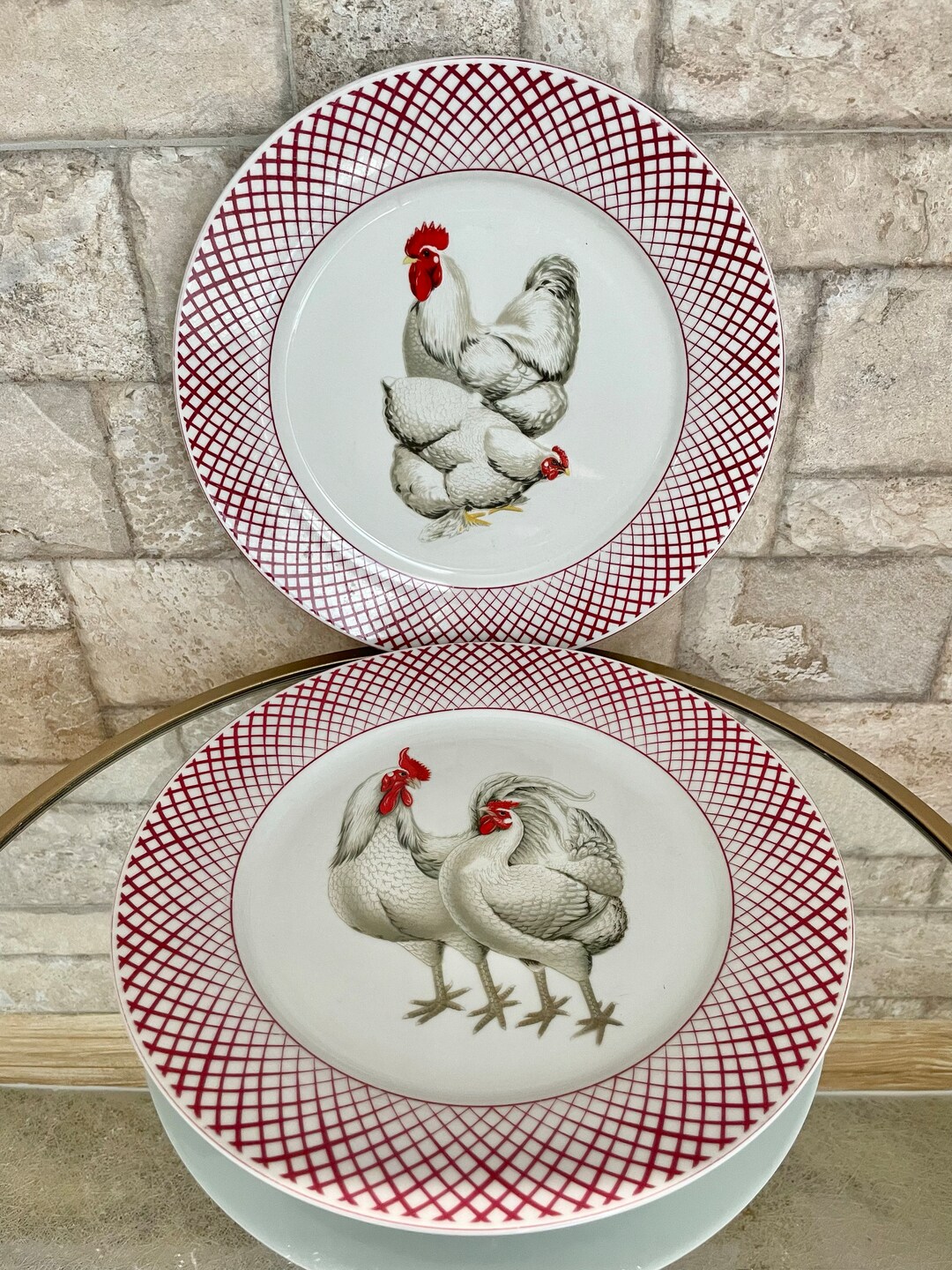 Roosters (2) Dinner Plates 10.75” by Home Essentials Basic Porcelain ...