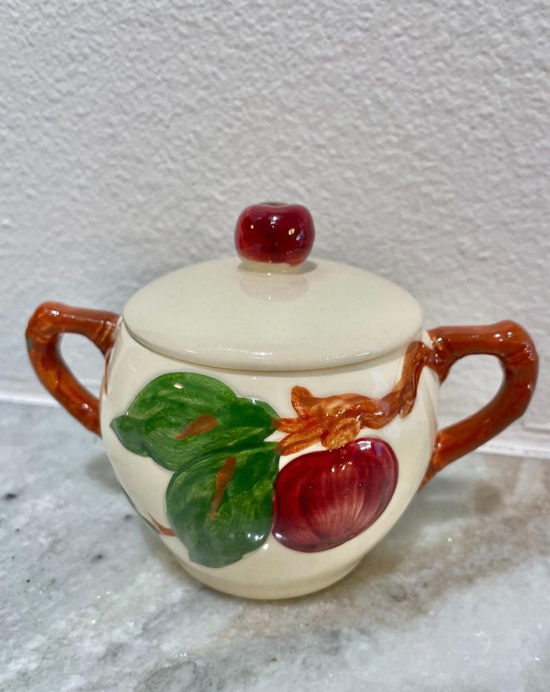 Franciscan Ware Sugar Bowl Apple Patrern Lidded Double Handled Vintage ...