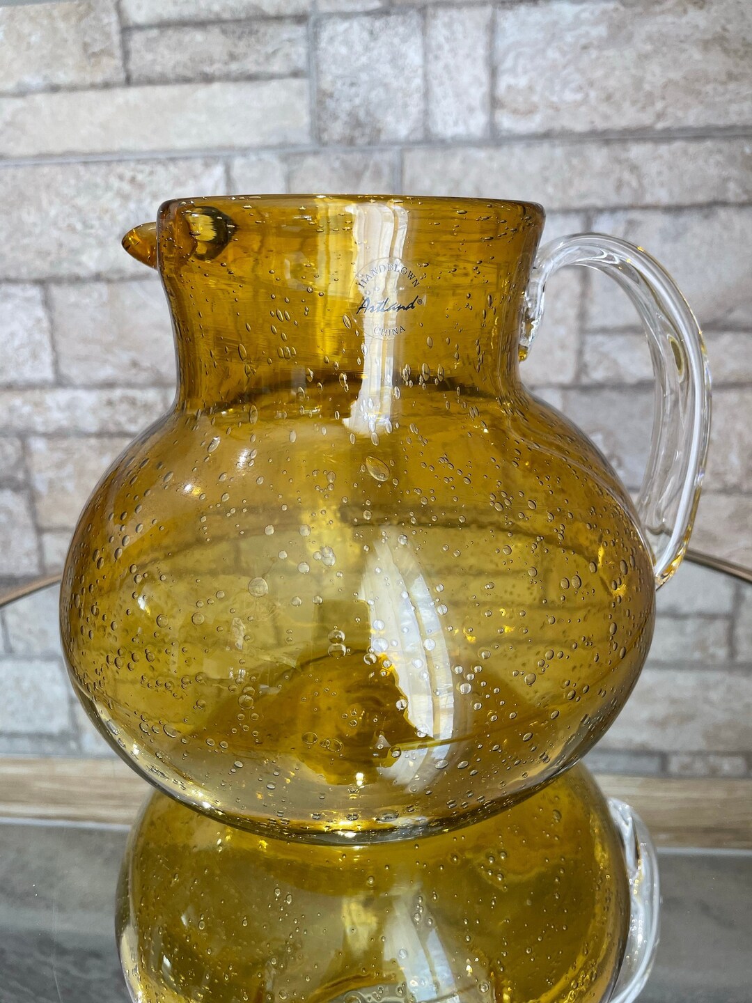 Iris Amber by Artland Hand Blown 7 Bubble Glass Pitcher 78 Oz. Vintage ...