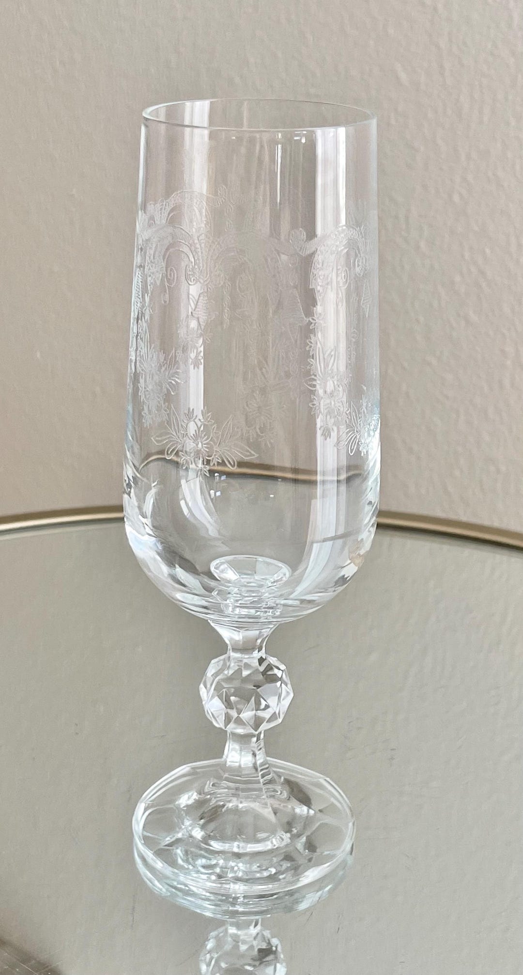 Bohemian Czech Crystal SINGLE Champagne Flute Etched Queen’s Lace ...