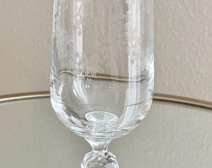 Bohemian Czech Crystal SINGLE Champagne Flute Etched Queen’s Lace ...