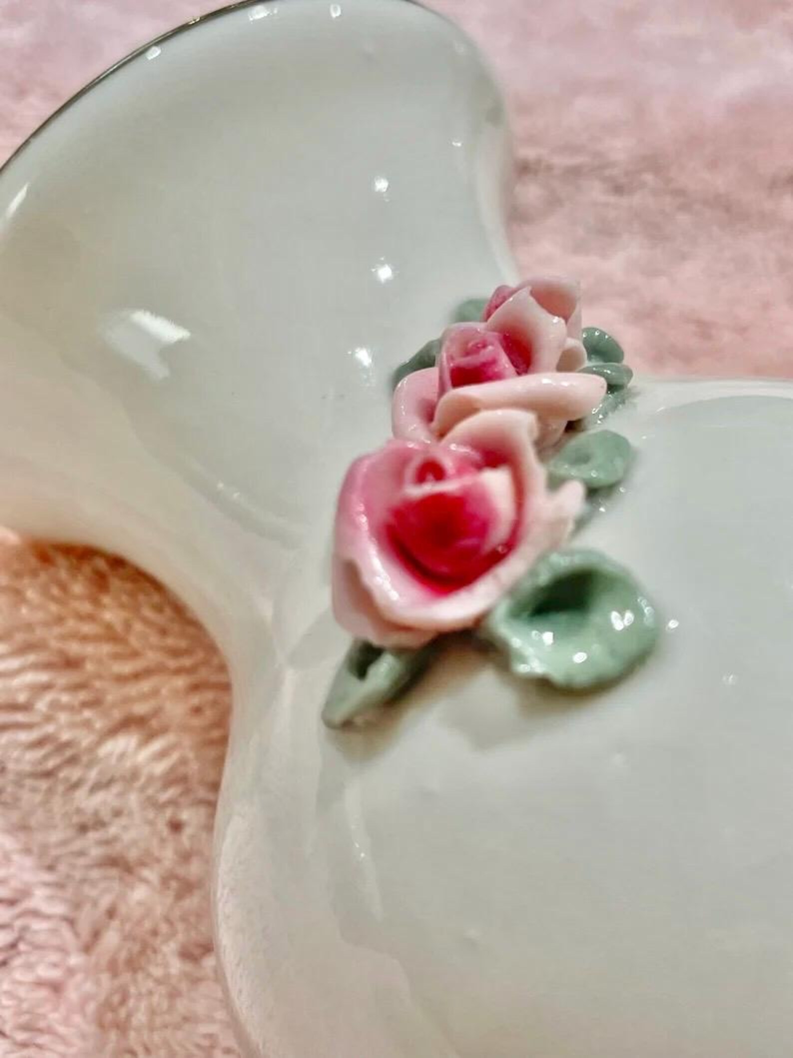 Dresden Trumpet Small Vintage 4 Vase Attached 3 Pink Roses W/ Gold Trim ...