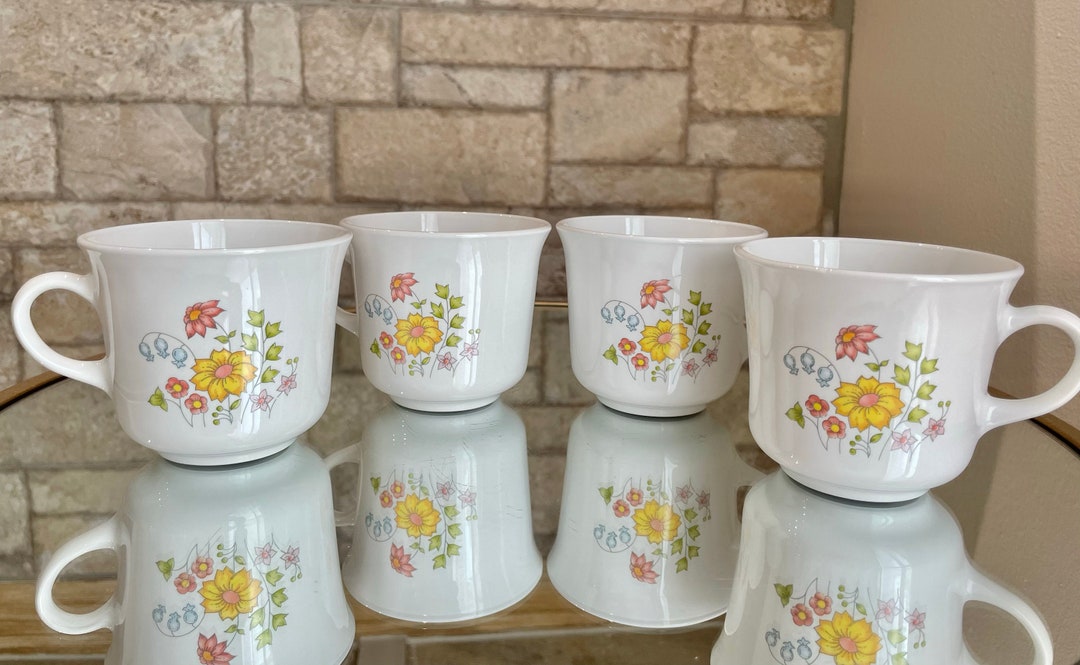 Corelle Spring Meadow by Corning Set of 4 Coffee Mugs/ Cups Vintage ...