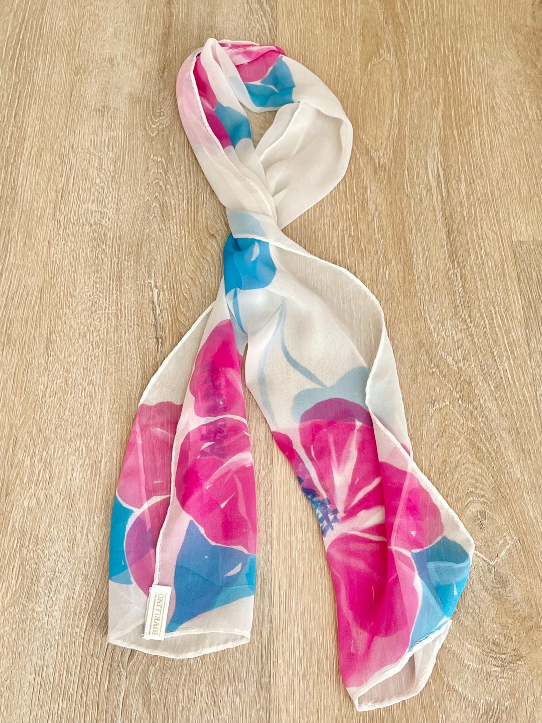 RIVELLINO Ultra Sheer Scarf Rectangle Silky Chiffon White Pink Blue ...