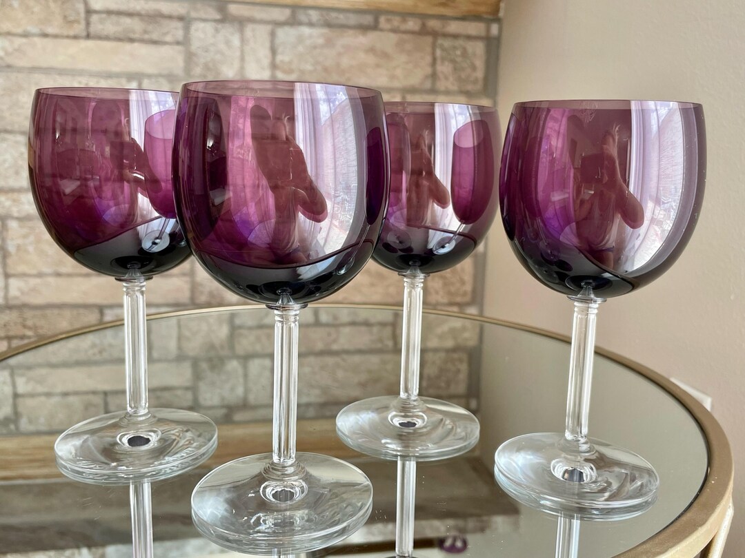 Fostoria Amethyst 4 Wine/ Water Goblets 6.5 Blown Glass Stemware MCM ...