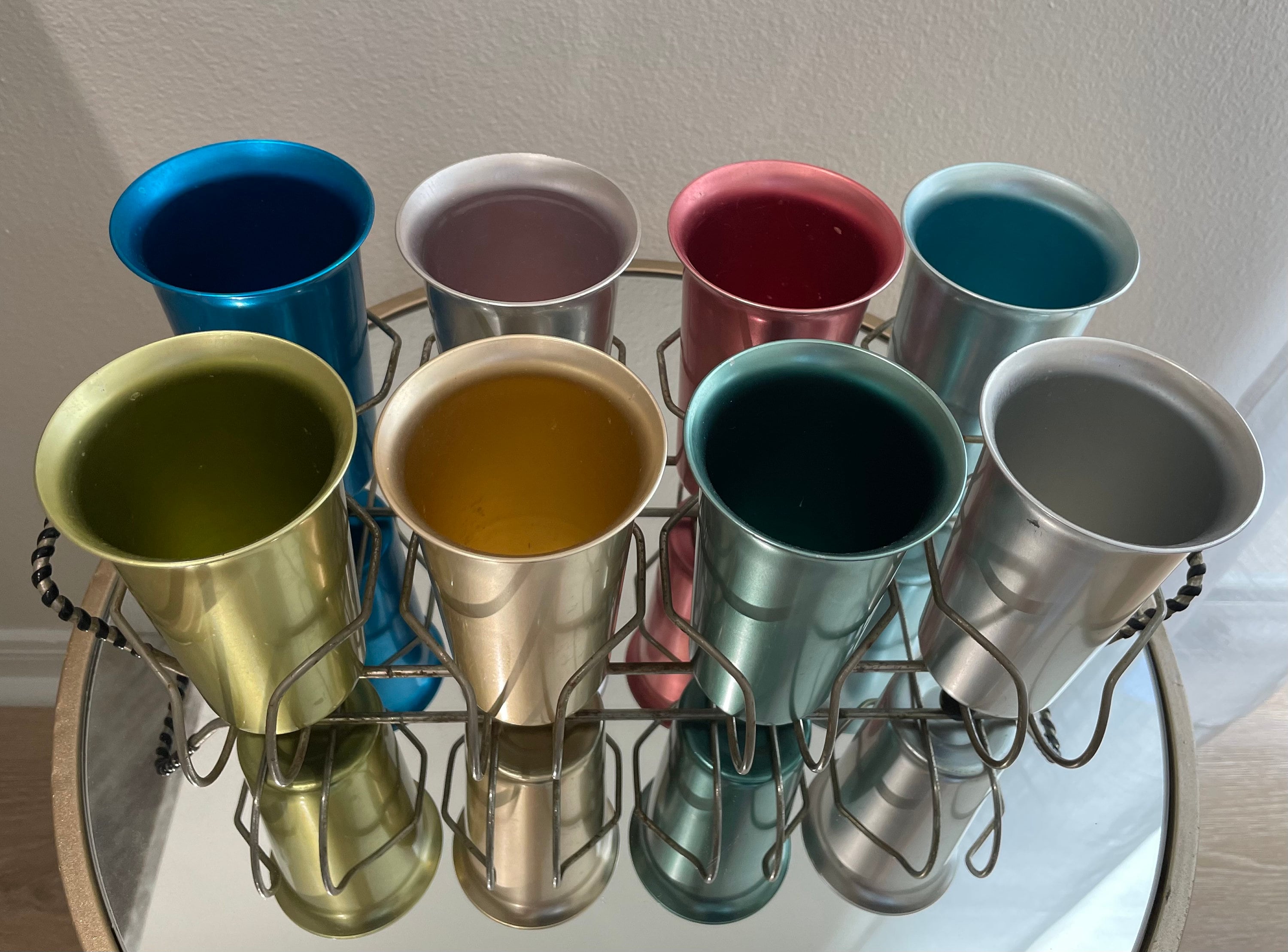 Vintage 1950s Anodized Aluminum Drink Ware Set, 8 Tumblers W/ Holder - Etsy