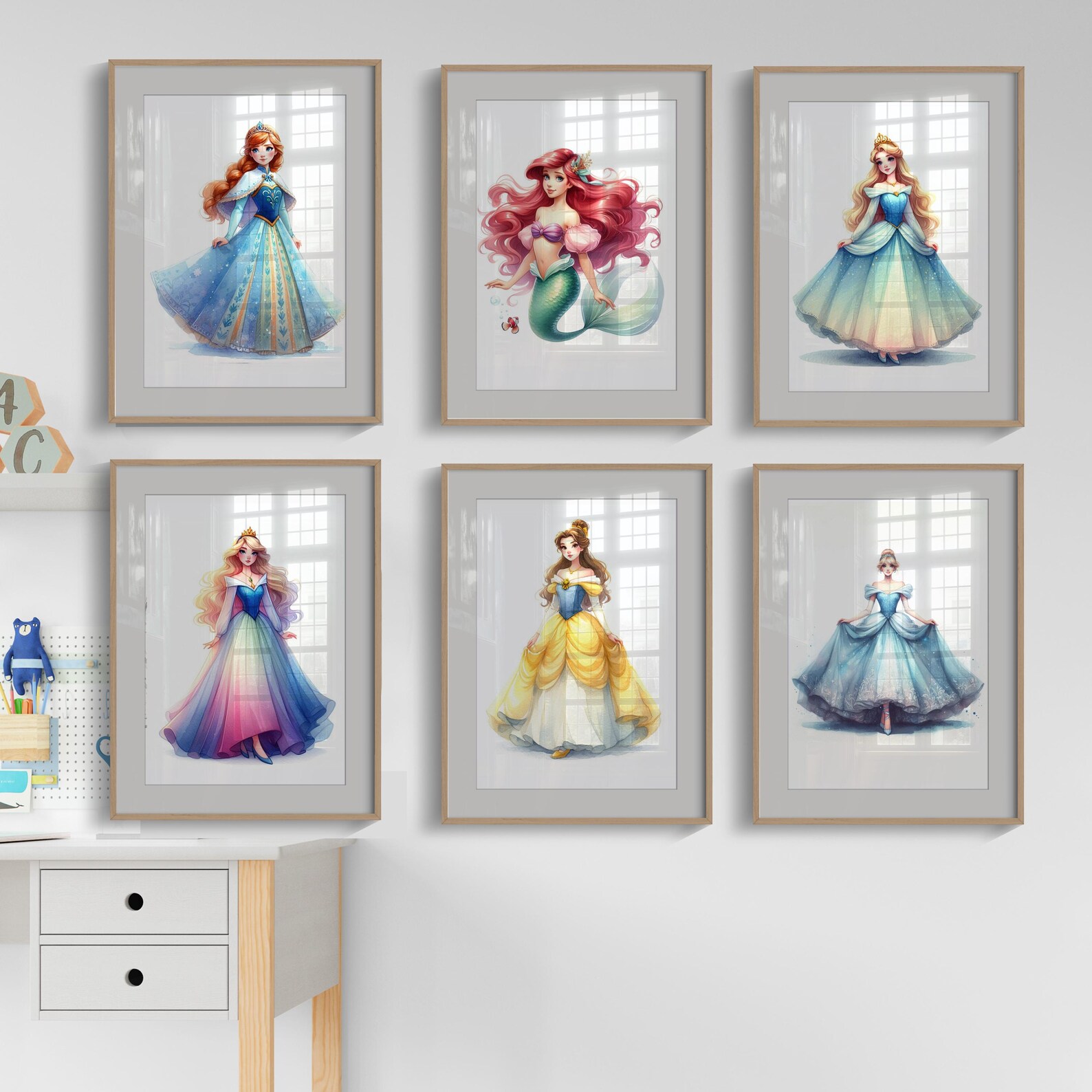 Set of 6 Digital Princess Inspired Nursery Wall Art, Set of 6 Prints ...
