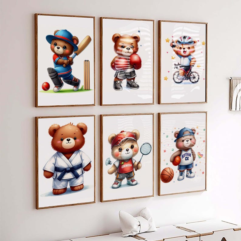 Basketball Bear, Sports Bear Animals, Nursery Boys Wall Art, Teddy Bear ...