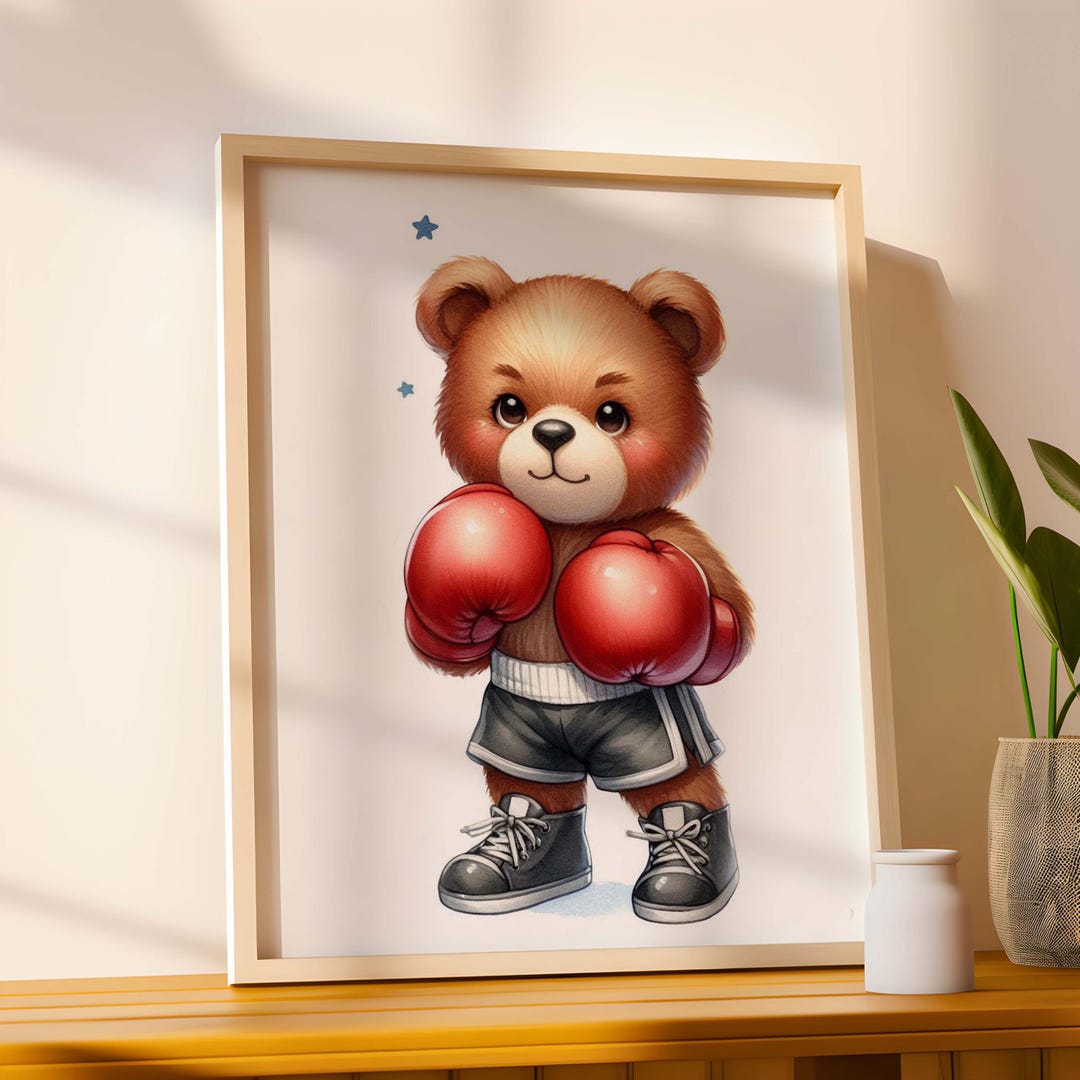 Boxing Bear, Sports Bear Animals, Nursery Boys Wall Art, Teddy Bear ...