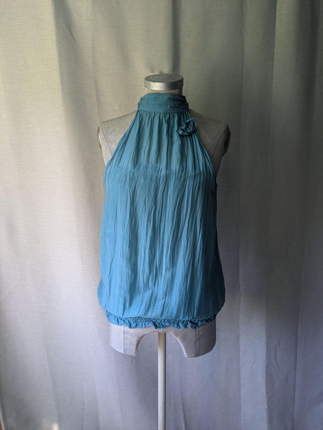 Blue Halter Neck Top | Summer Top | Cotton & Silk | Medium - Large ...