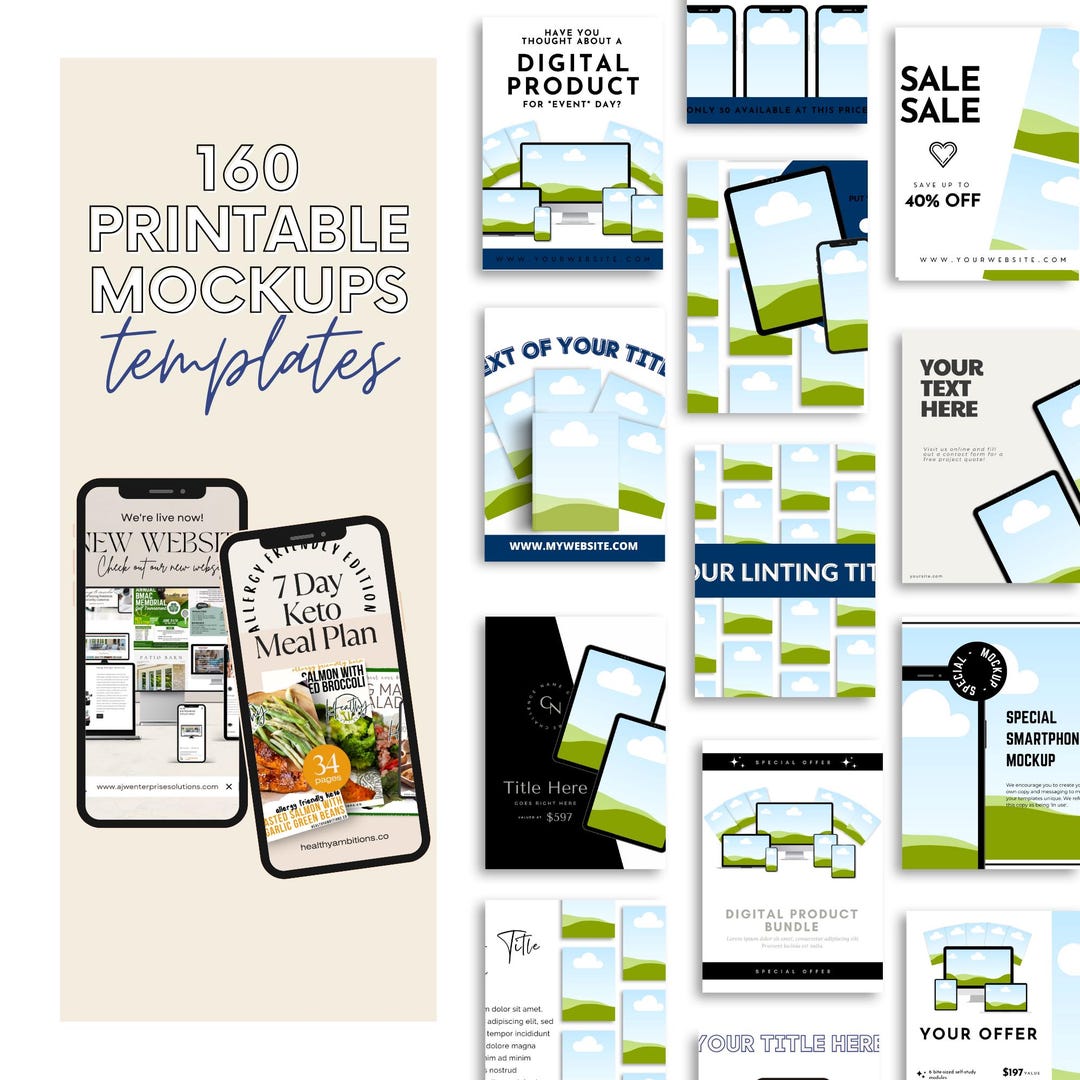 160 Printable Mockup Templates Canva Templates for Digital Products ...