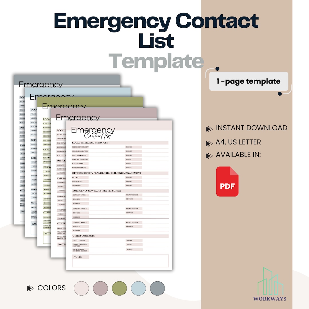 Emergency Contacts List | Emergency Contact | Emergency Contact Info - Etsy