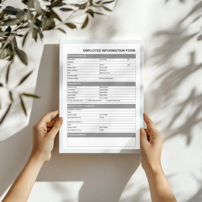 Employee Information Form Template (instant Download) - Etsy