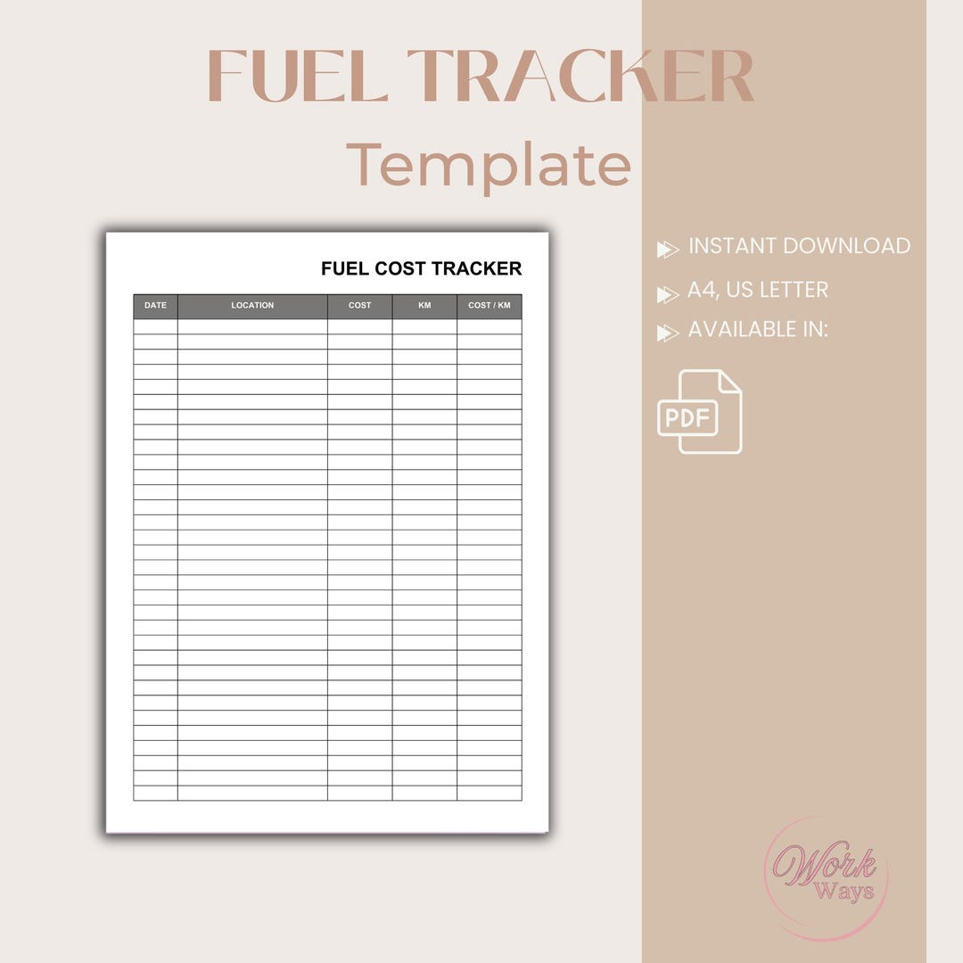 Fuel Cost Tracker Printable Template | Fuel Expense Tracker | Fuel ...