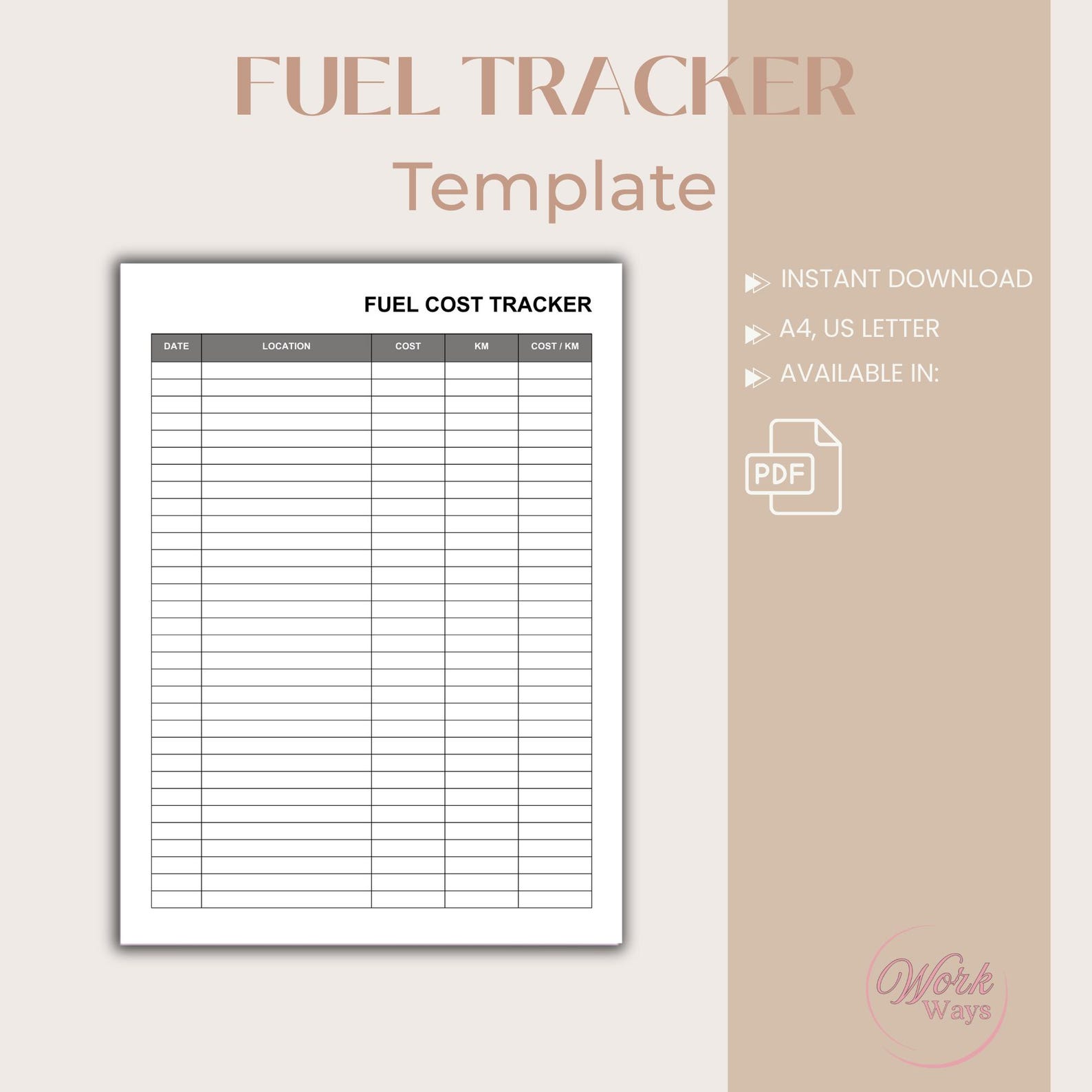 Fuel Cost Tracker Printable Template | Fuel Expense Tracker | Fuel ...