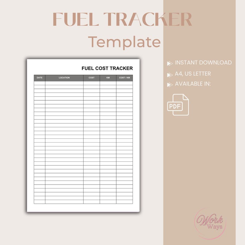 Fuel Cost Tracker Printable Template | Fuel Expense Tracker | Fuel ...