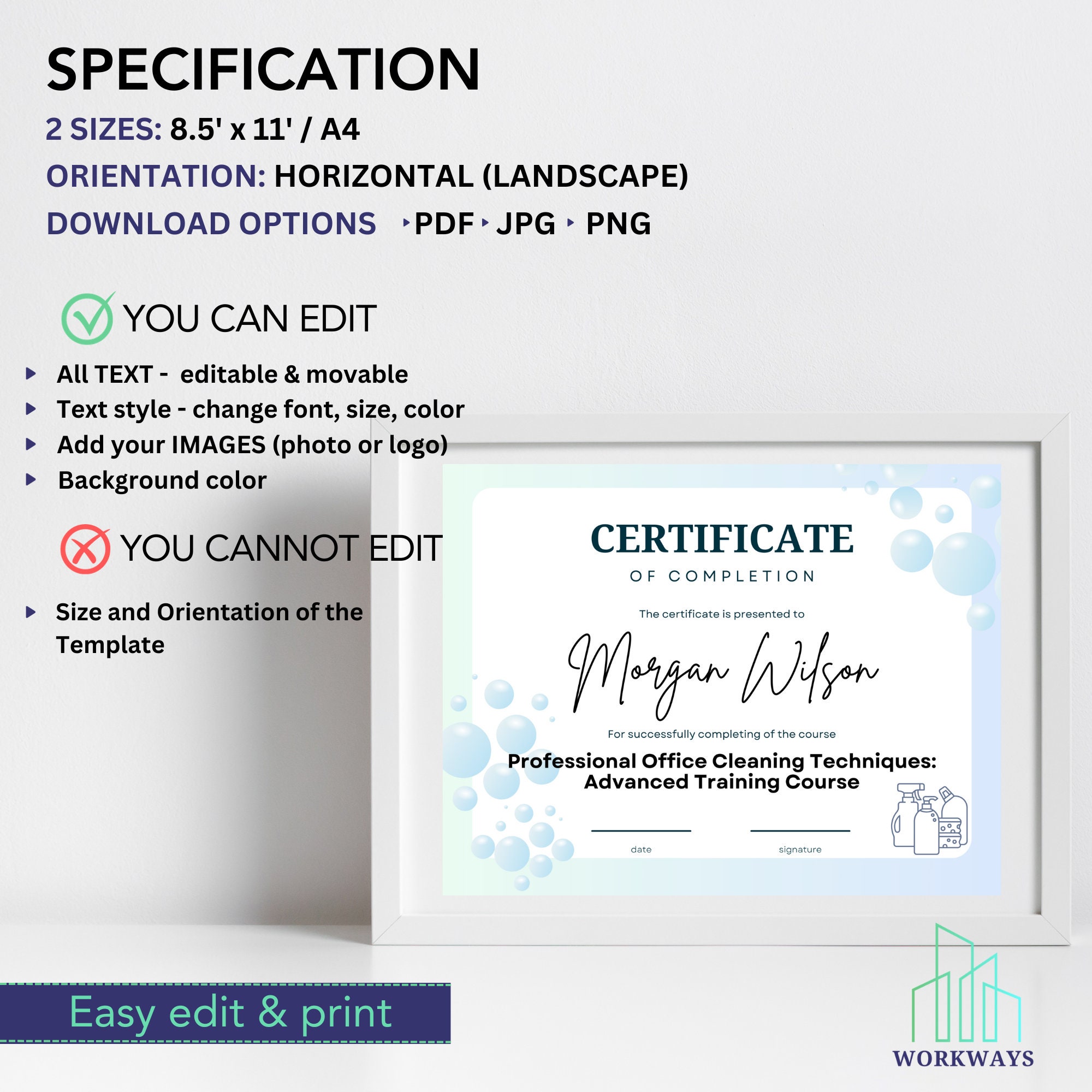 Certificate of Cleaning Trainings Completion | Cleaning Team Award ...